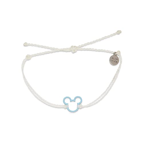 Pura Vida Disney Candy-Coated Blue Mickey Charm Bracelet - Adjustable Band, 100% Waterproof - White