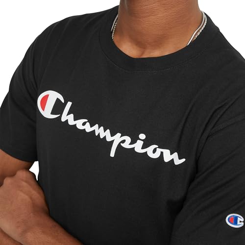 Champion Mens T-shirt, Classic Graphic Soft And Comfortable For Men, Script Logo (Reg. Or Big & Tall), Black Script, Small US