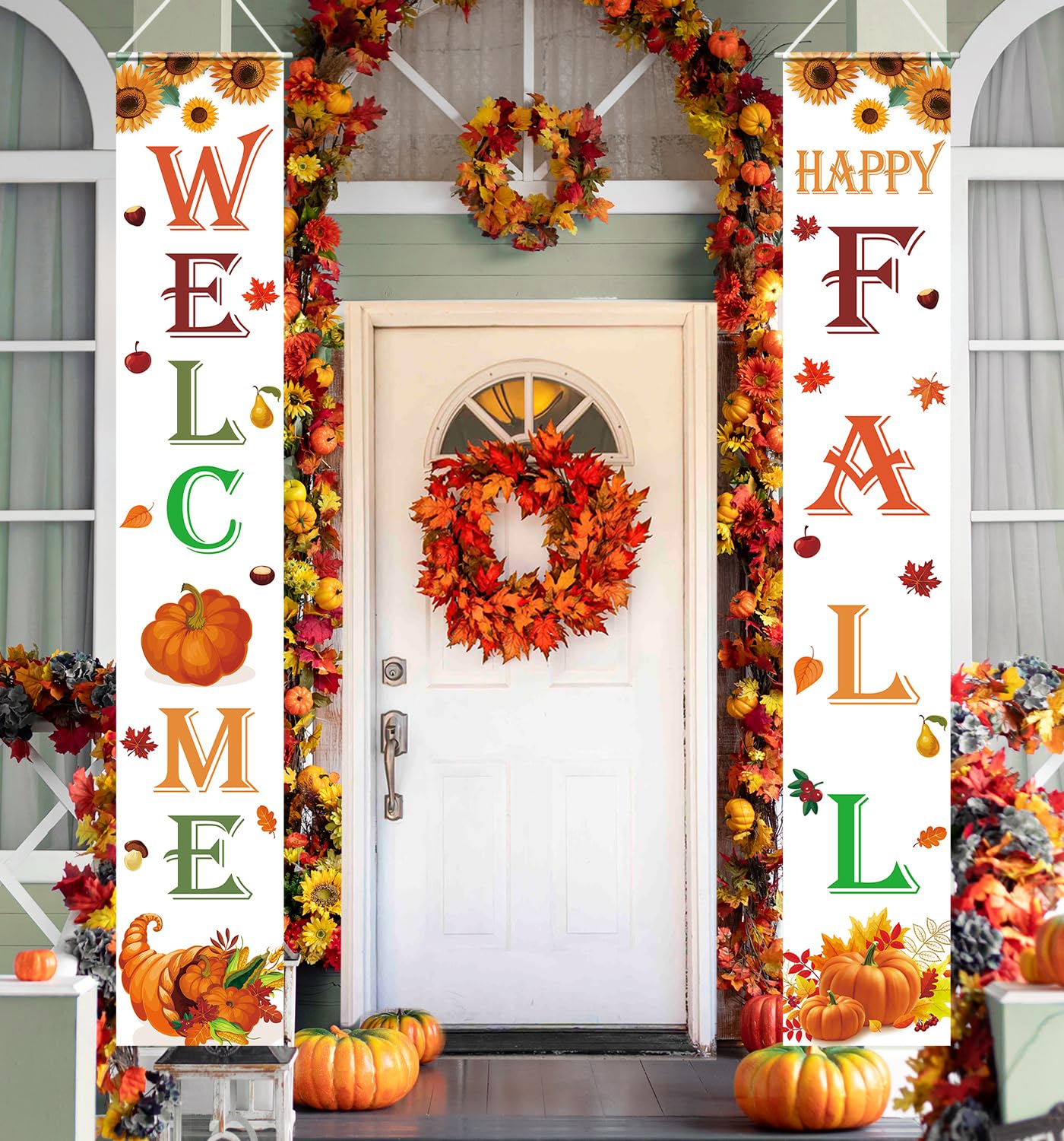 Fall Decorations for Home Fall Decor Welcome & Happy Fall Porch Banner Welcome Signs for Autumn Harvest Thanksgiving Decorations Indoor Outdoor