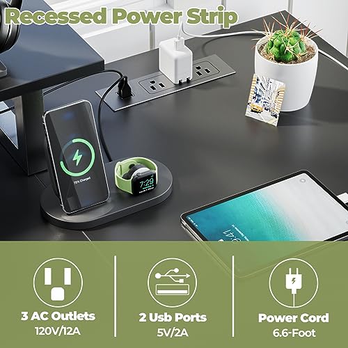 Homieasy L Shaped Computer Desk with Storage File Drawer, Reversible Home Office Desk with Recessed Power Strip and Led Strip, Corner Gaming Desk Work Study Table with Monitor Stand, Black