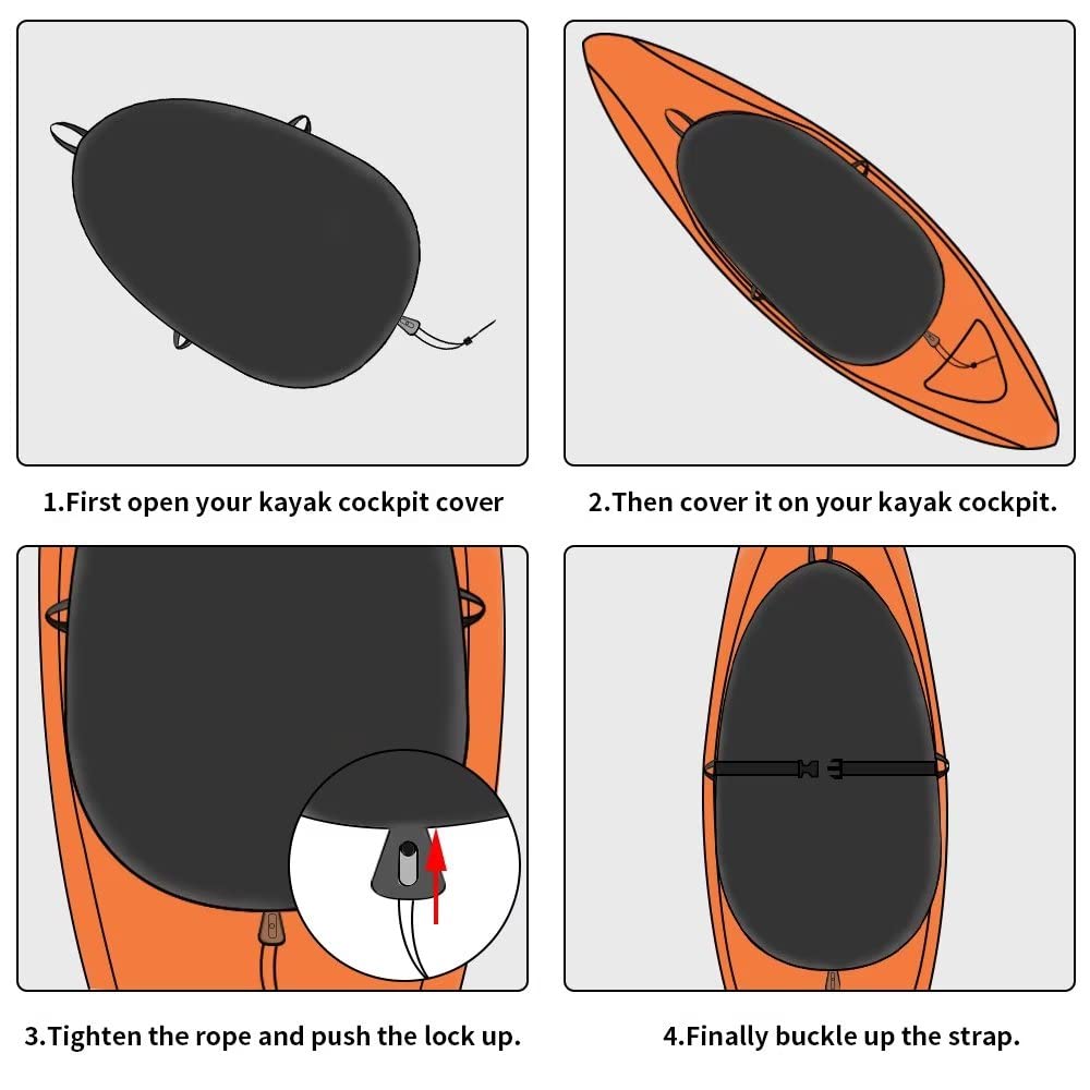 Chuanke Kayak Cockpit Cover UV60+ 420D Oxford Adjustable Canoe Dust-Proof and Waterproof Seat Cover. (S)