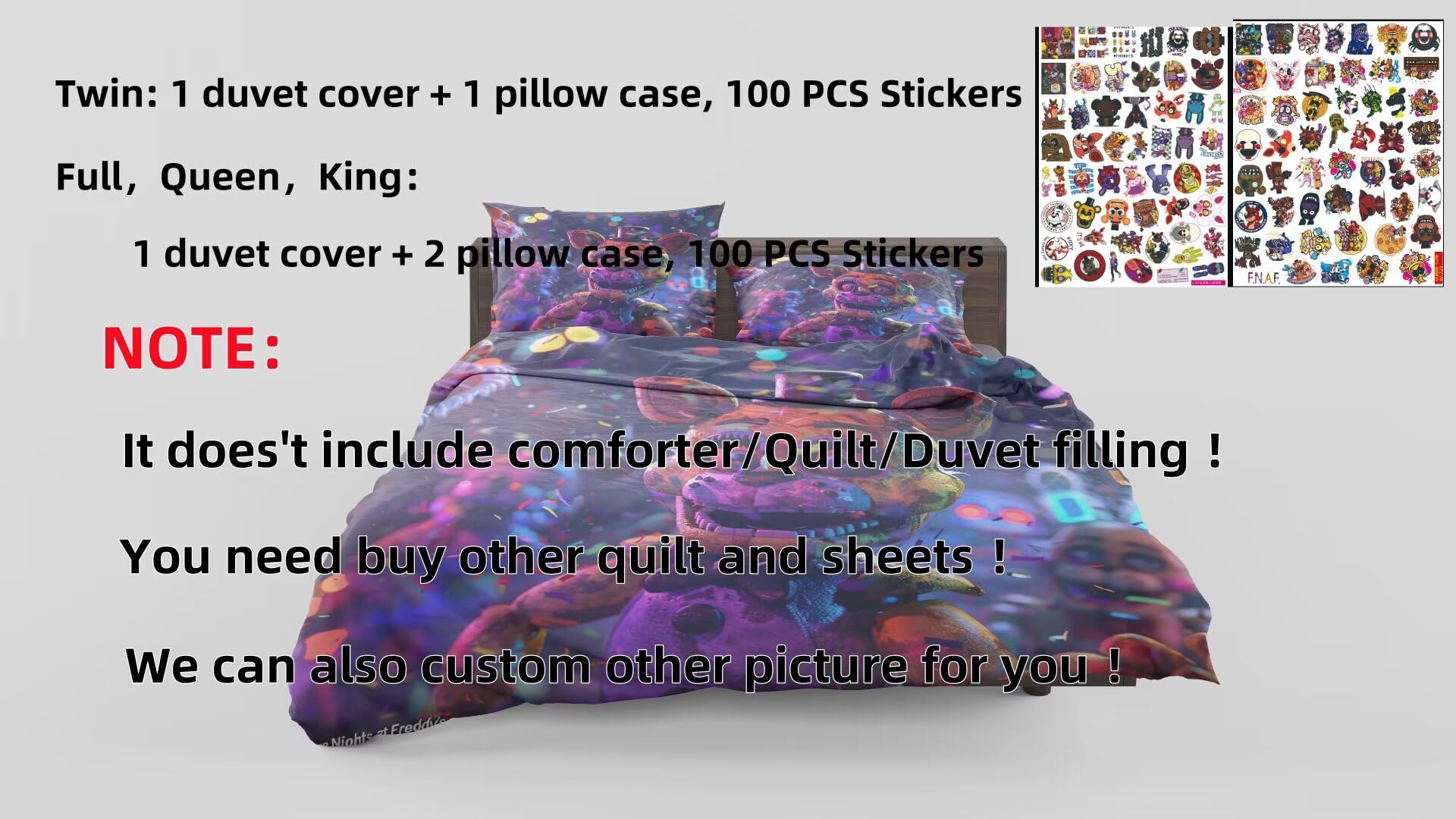 Full Five Nights Favors Bedding Sets Duvet Cover FNAF Soft Microfiber 3 Pieces Bed Set Collection for Girls Boys, No Comforter 05