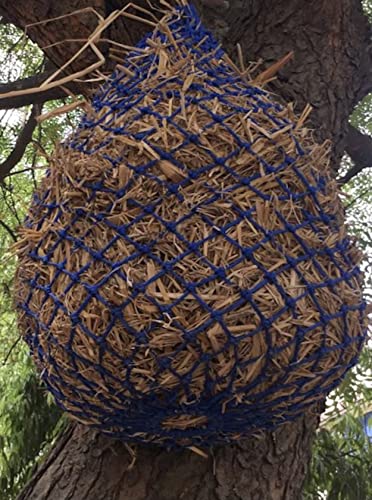 Majestic Ally 2 Pcs 1.25”x1.25” Holes Ultra Slow Feed 36” Very Sturdy Hay Net with Bottom Ring for Horses, Goat, Travel Feeder for Trailer and Stall, Reduces Waste (Royal Blue)