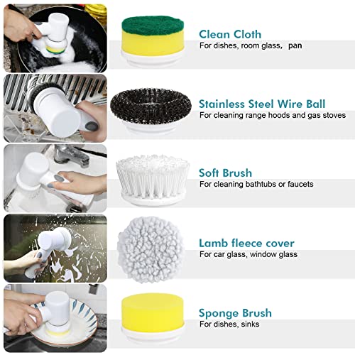 LEKISHE Electric Spin Scrubber Electric Cleaning Brush Cordless Power Scrubber with 5 Replaceable Brush Heads Handheld Power Shower Scrubber for Bathtub, Floor, Wall, Tile, Toilet, Window, Sink