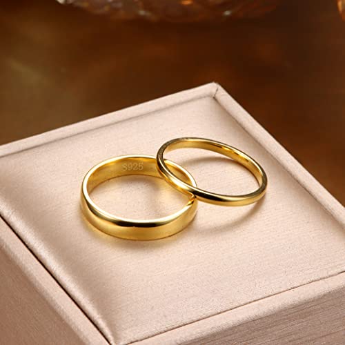 Diamday 2mm 925 Sterling Silver Gold Rings for Women Men High Polish 18k Gold Filled Stackable Band Rings Gold Wedding Band Stacking Knuckle Thumb Statement Rings Comfort Fit Size 7