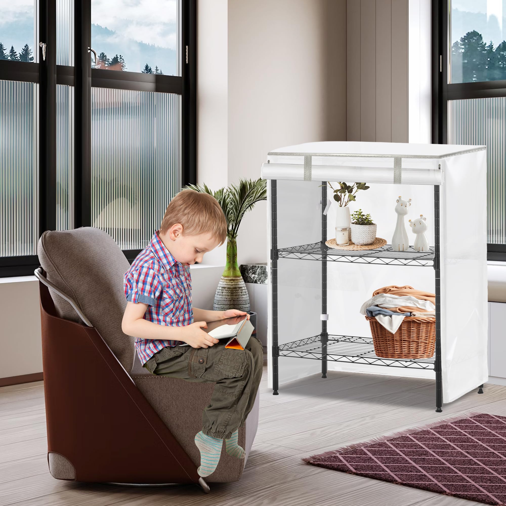 IndigoTempest9 Frosted PVC Waterproof 3 Shelf Wire Rack for Wire Shelf Cover - 24" W x 14" D x 30" H - Protects from Dust and Debris - Only Cover (Transparency)
