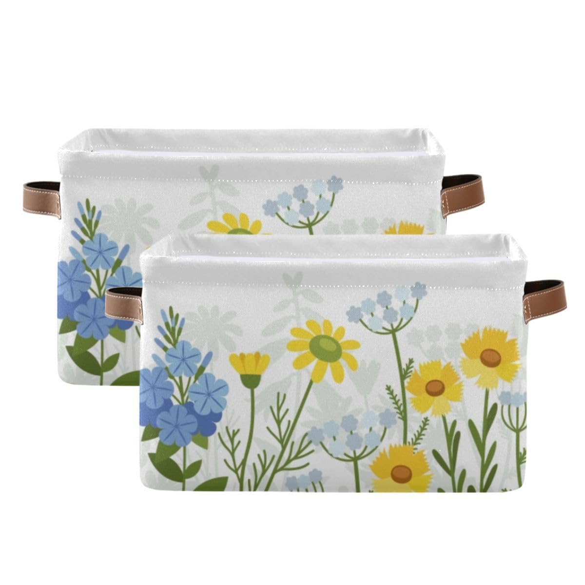 Chamomiles Buttercups Bells Flowers Rectangle Storage Basket Collapsible Storage Bin for Nursery Toys Books Waterproof Baskets for Closet Shelves Bedroom Decor
