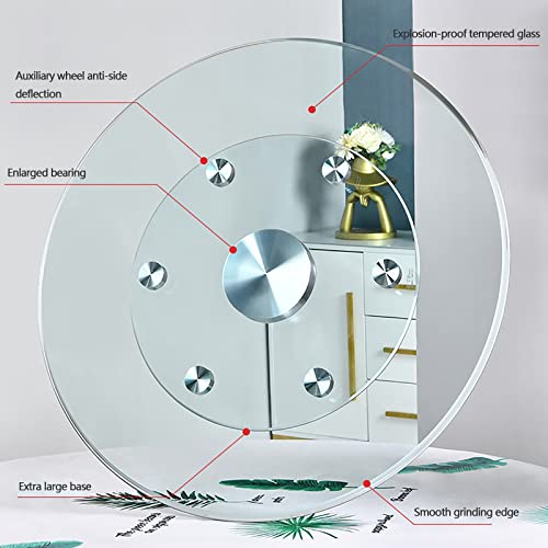 CHUJUA Large Lazy Susan for Dining Table Kitchen Glass Turntable with Aluminum Alloy Bearing, Smooth Swivel, Turntable Dining Table Transparent Round Turntable Tabletop Rotating Serving Tray 90cm