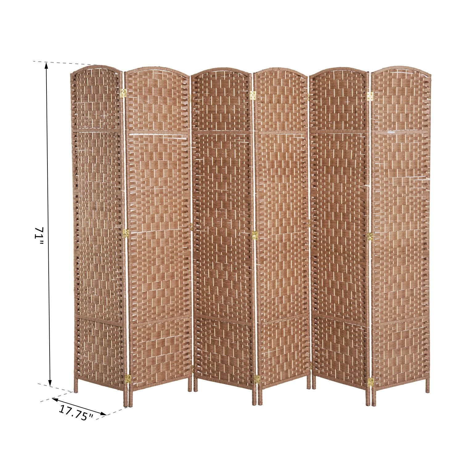 HOMCOM Room Divider, 6 Panel Folding Privacy Screen, 6FT Tall Portable Wicker Weave Partition Wall Divider for Bedroom, Home Office, Natural