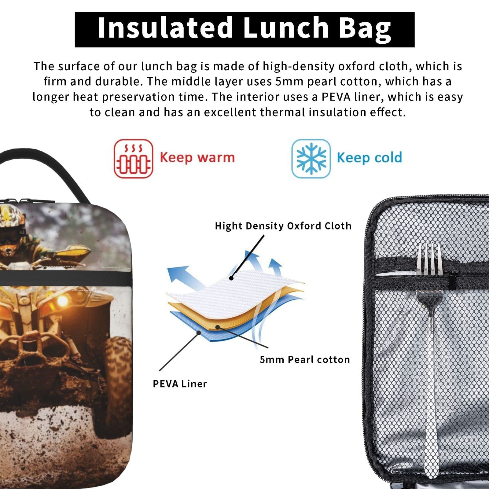 DICITNET Atv Quad Bike Lunch Box Reusable Insulated Lunch Bag Ladies Men's Lunch Box Suitable for Camping Office School