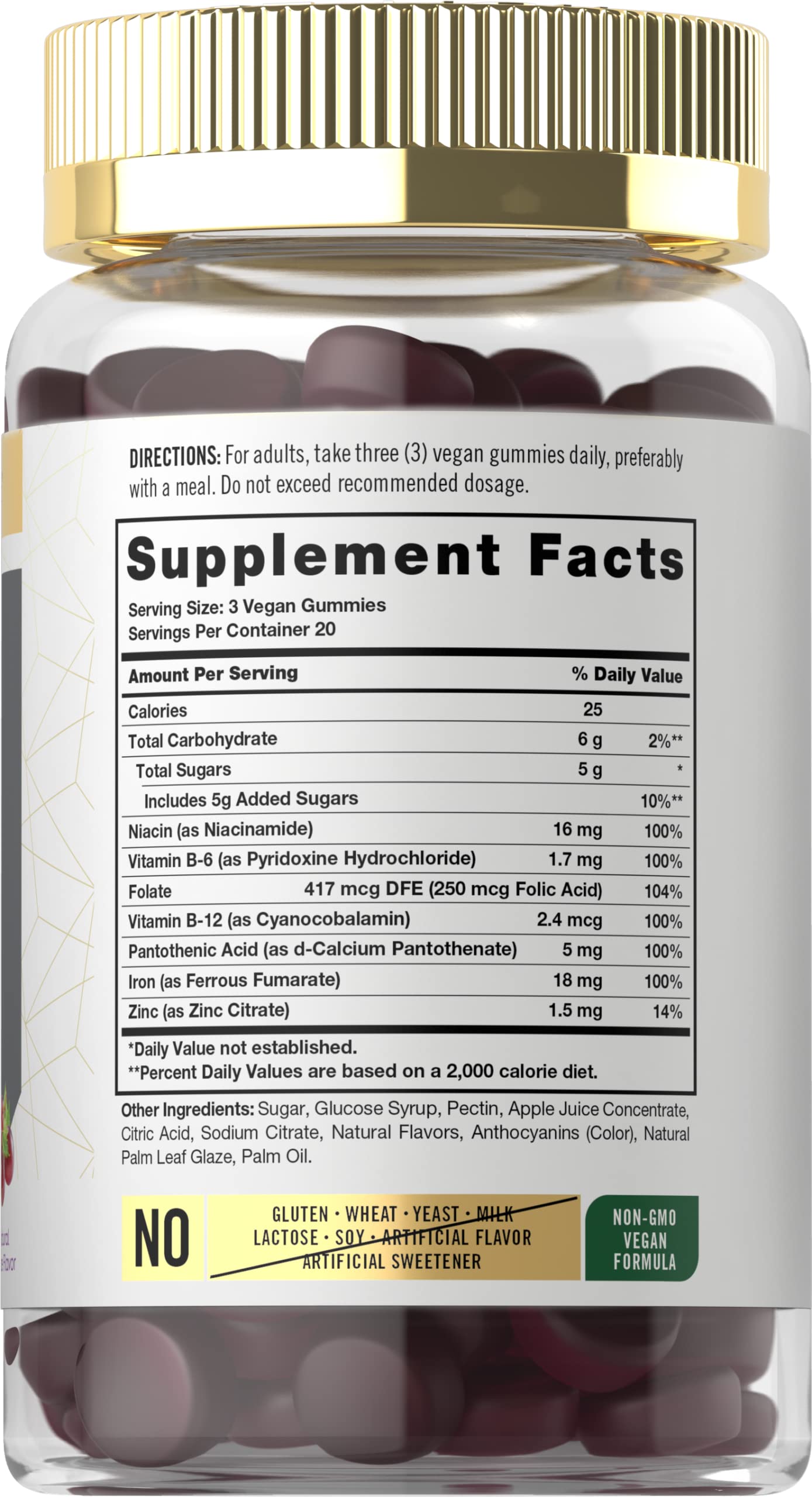 Carlyle Iron Gummies | Plus B-Complex Vitamins | 60 Vegan Gummies | Grape Flavor | Non-GMO, Gluten Free Supplement