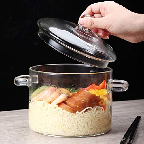 DOITOOL Glass Pots for Cooking On Stove Clear Heating Salad Fruit Serving Bowl Microwave Safe Home Kitchen Porridge Soup Noodles Food Storage (1350ml)