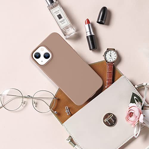 GUAGUA Compatible with iPhone 13 Case 6.1 Inch Liquid Silicone Soft Gel Rubber Slim Thin Microfiber Lining Cushion Texture Cover Shockproof Protective Phone Case for iPhone 13 Khaki