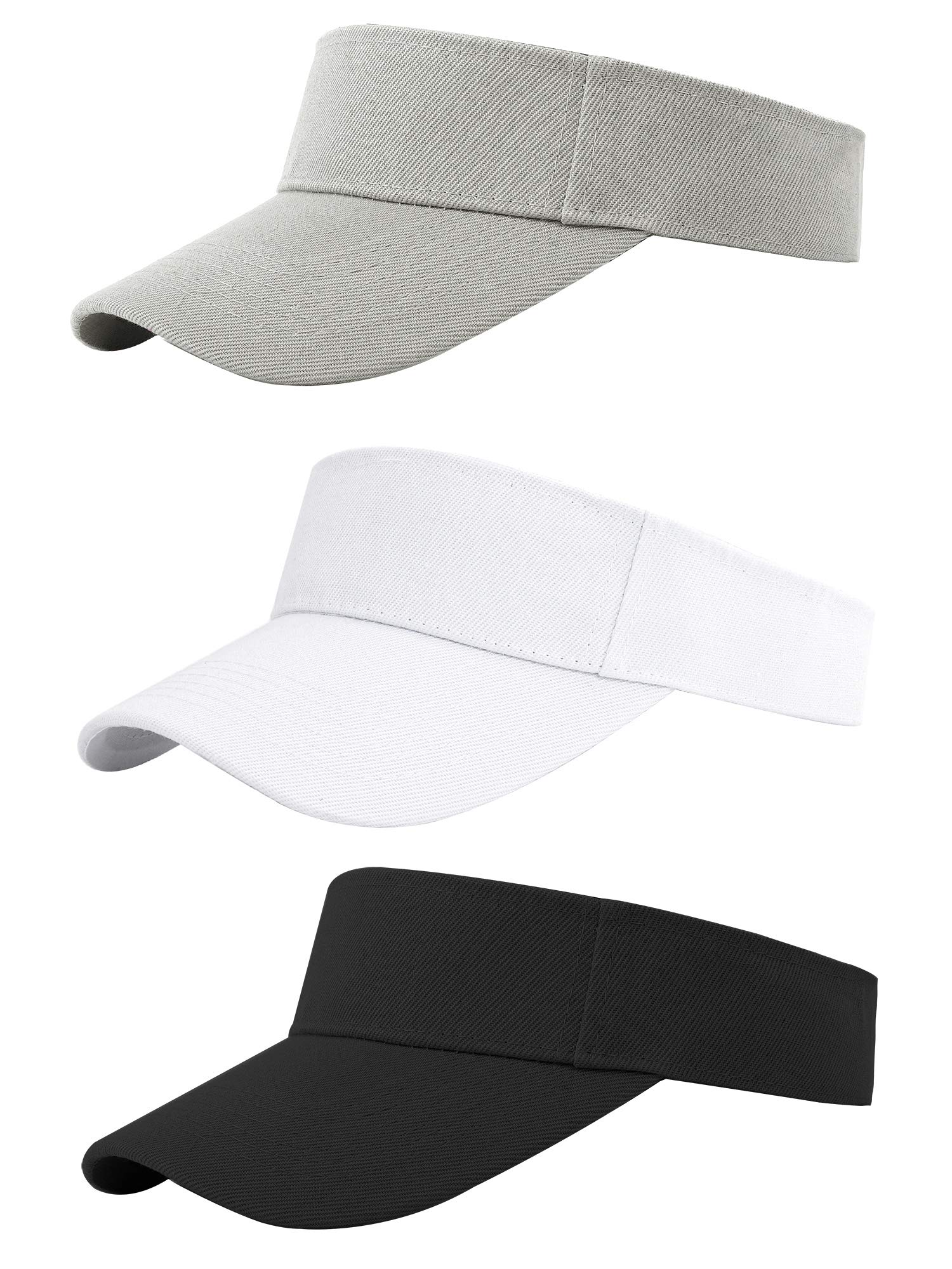 Cooraby 3 Pack Athletic Sun Visors Hats One Size Adjustable Sun Cap for Women and Men Black, White, Grey