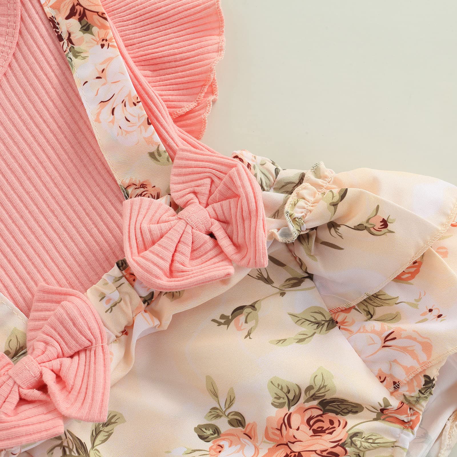 MERSARIPHY Newborn Baby Girl Summer Clothes Cotton Linen Romper Floral Bodysuit Tops With Headband (Pink, 0-3 Months)