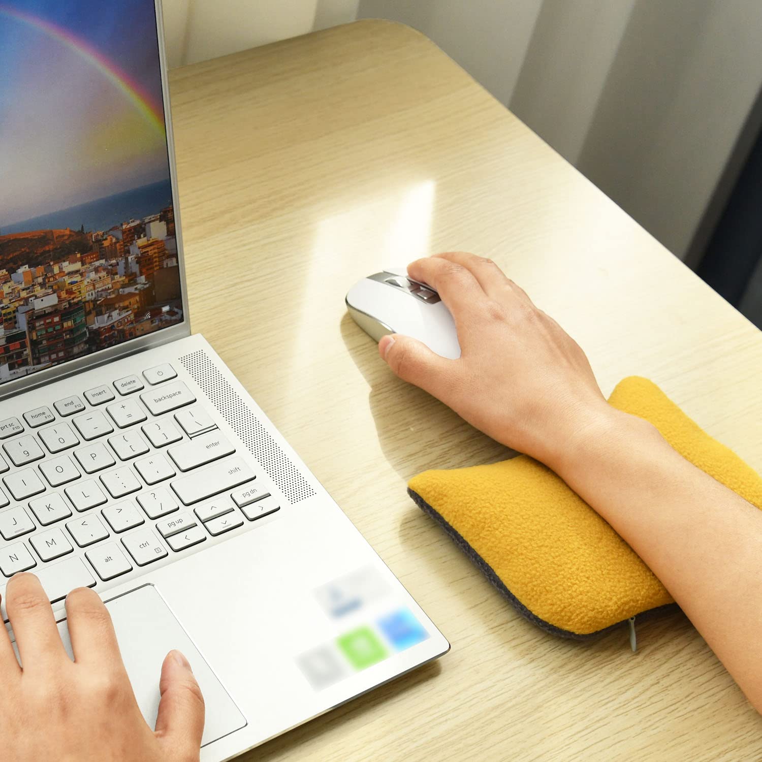Large Mouse Wrist Rest Bean Bag, Ergonomic Mouse Support Pad Filled Ergo Beads for Computer, Laptop, PC Gaming, Yellow