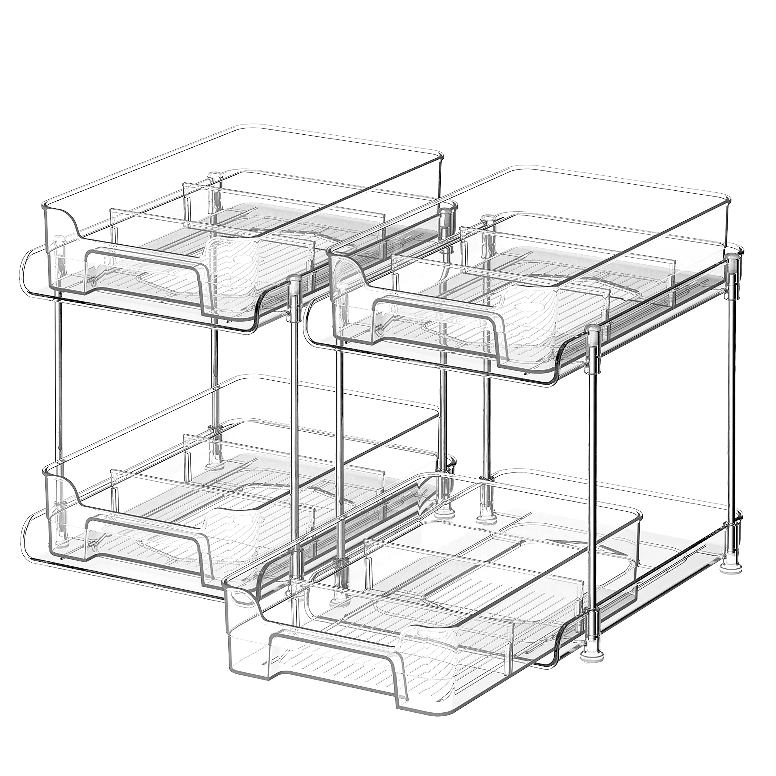 DEKAVA Under Sink Organizer 2 Pack,Bathroom Cabinet Organizer,2 Tier Sliding Cabinet Basket Organizer Drawer, Multi-Purpose Bath Collection Baskets for Bathroom (Clear)