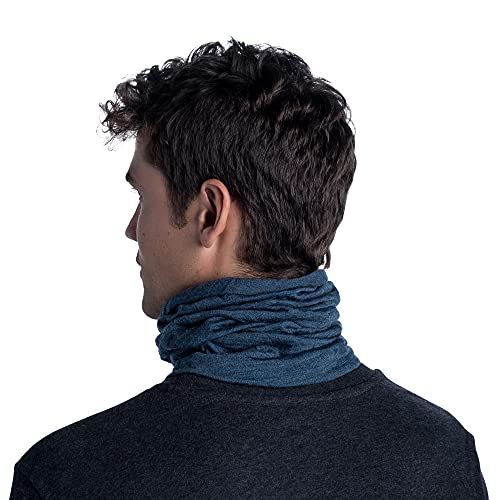 BUFF Adult Midweight Merino Wool Neck Gaiter, Headband & Winter Neck Warmer, Ski Mask & Face Shield, Worn 12+ Ways, Blue Melange, One Size