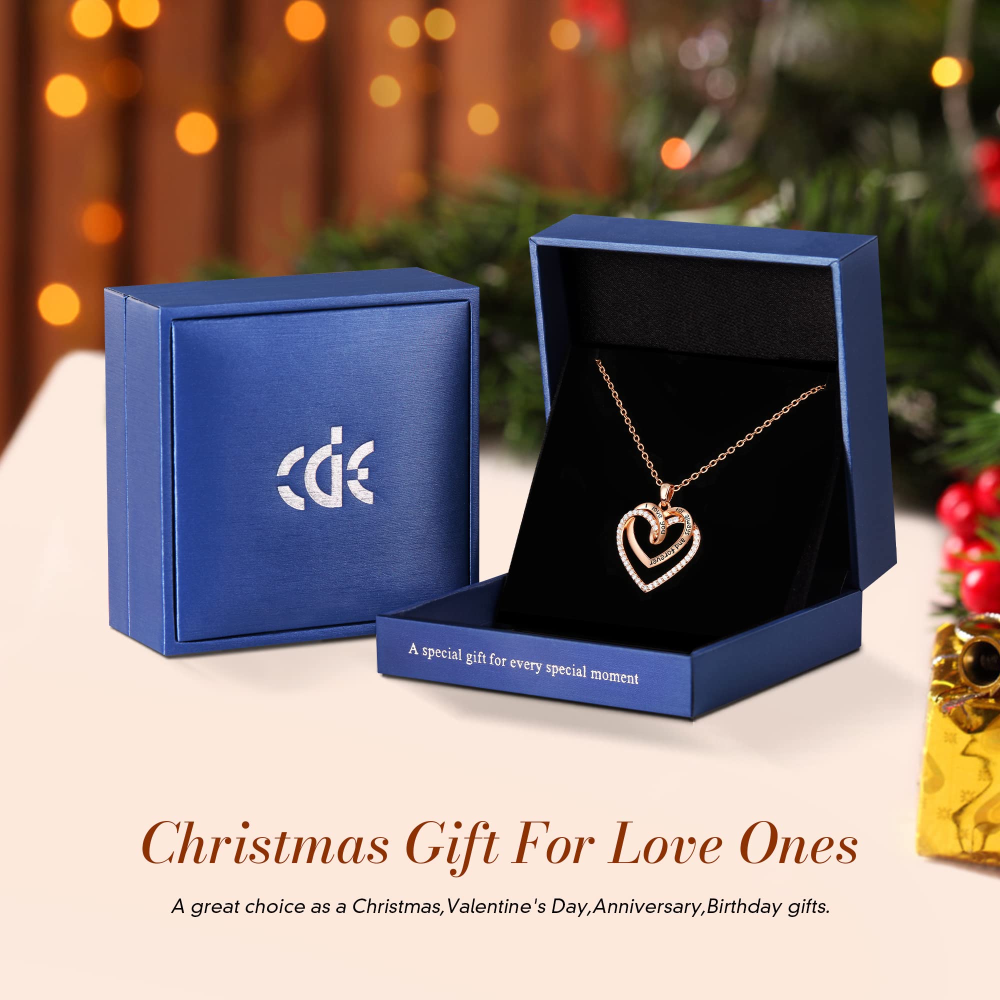 Double Heart Necklace for women, Sterling Silver, Cubic Zirconia