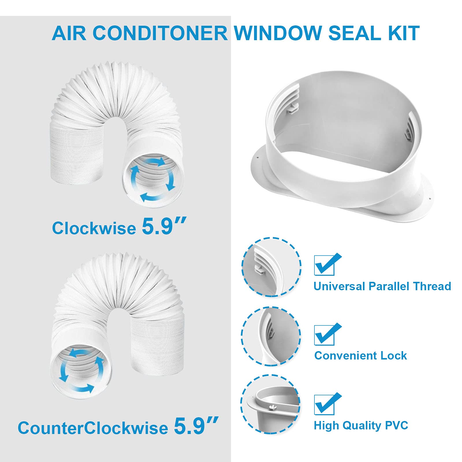 Window Vent Kit for Portable Air Conditioner, Adjustable Window Seal Plate Kit for AC Unit, Adjustable Length 21 Inch to 62 Inch, AC Window Kit for Exhuast Hose of 15cm/5.9 Inch.