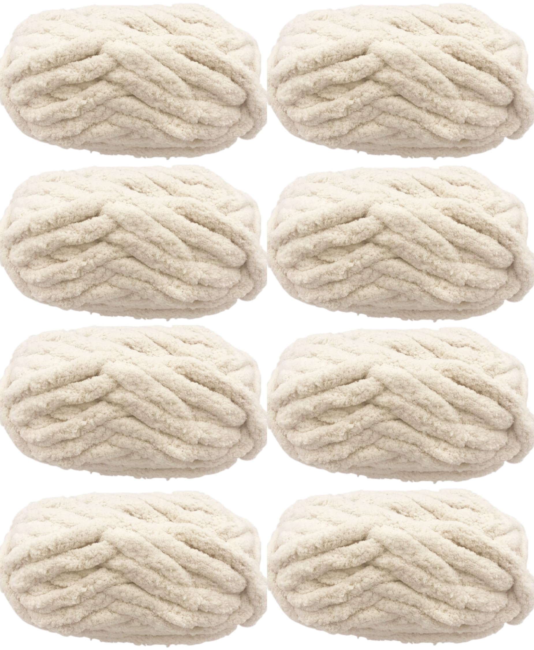Chunky Chenille Yarn for Blanket 4lb, Beige 8 Pack Super Bulky Soft Thick Fluffy Jumbo Giant Washable Polyester Big Yarn for Hand Knitting Extreme DIY Arm Knitting Throw Rugs Pillow 64oz