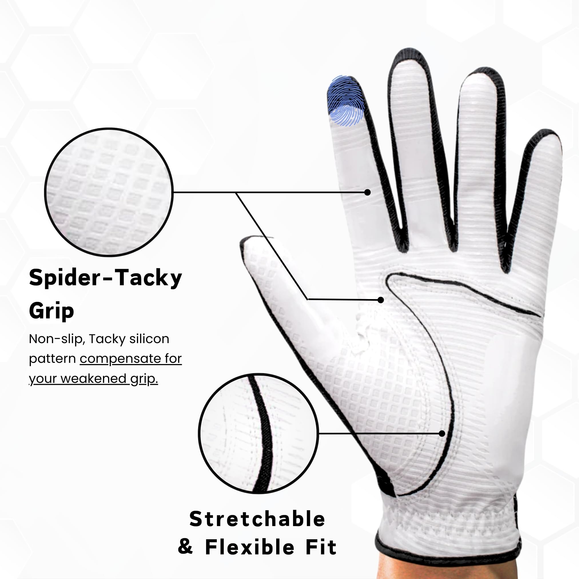 Copper Tech Men's Golf Gloves (2 Pack) - Crafted with 100% AAA Synthetic Leather - Advanced Copper Compression Golf Glove for Optimal Wrist and Joint Support (White/Black, X-Large, Left)