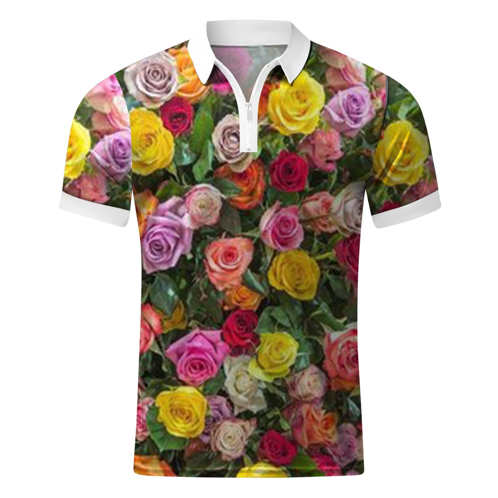 DUOWEI Mens 3D Digital Printing Lapel Zipper Short Sleeve Shirt Casual Fashion Shirt Jacket Yellow
