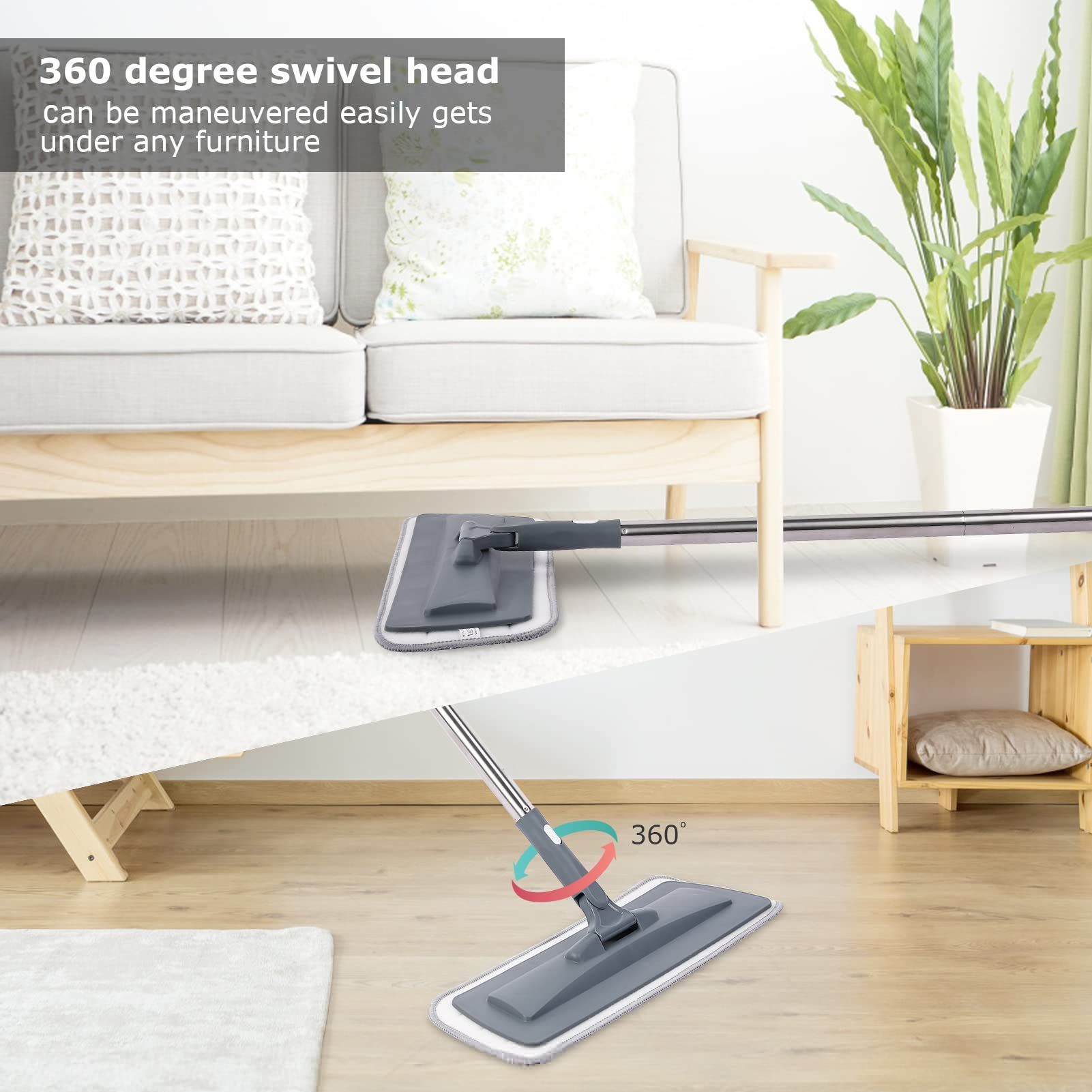 DYTesa Microfiber Floor Dust Mop for Hardwood Cleaning, 360 Degree Rotating Wet Dry Floor Mop with 4 Washable Pads and 1 Scrubber