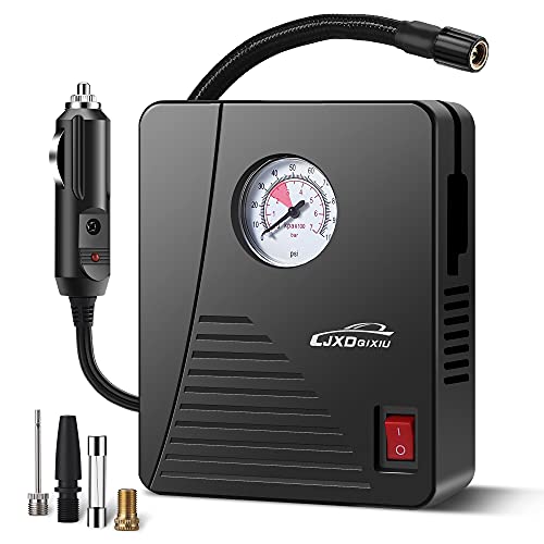 LJXDQIXIU Air Compressor Tire Inflator - Portable DC 12V 100PSI Auto Air Pump - Classic Pressure Gauge and Emergency LED Light - Car Tire, Bicycle, Basketball and Other Inflatables