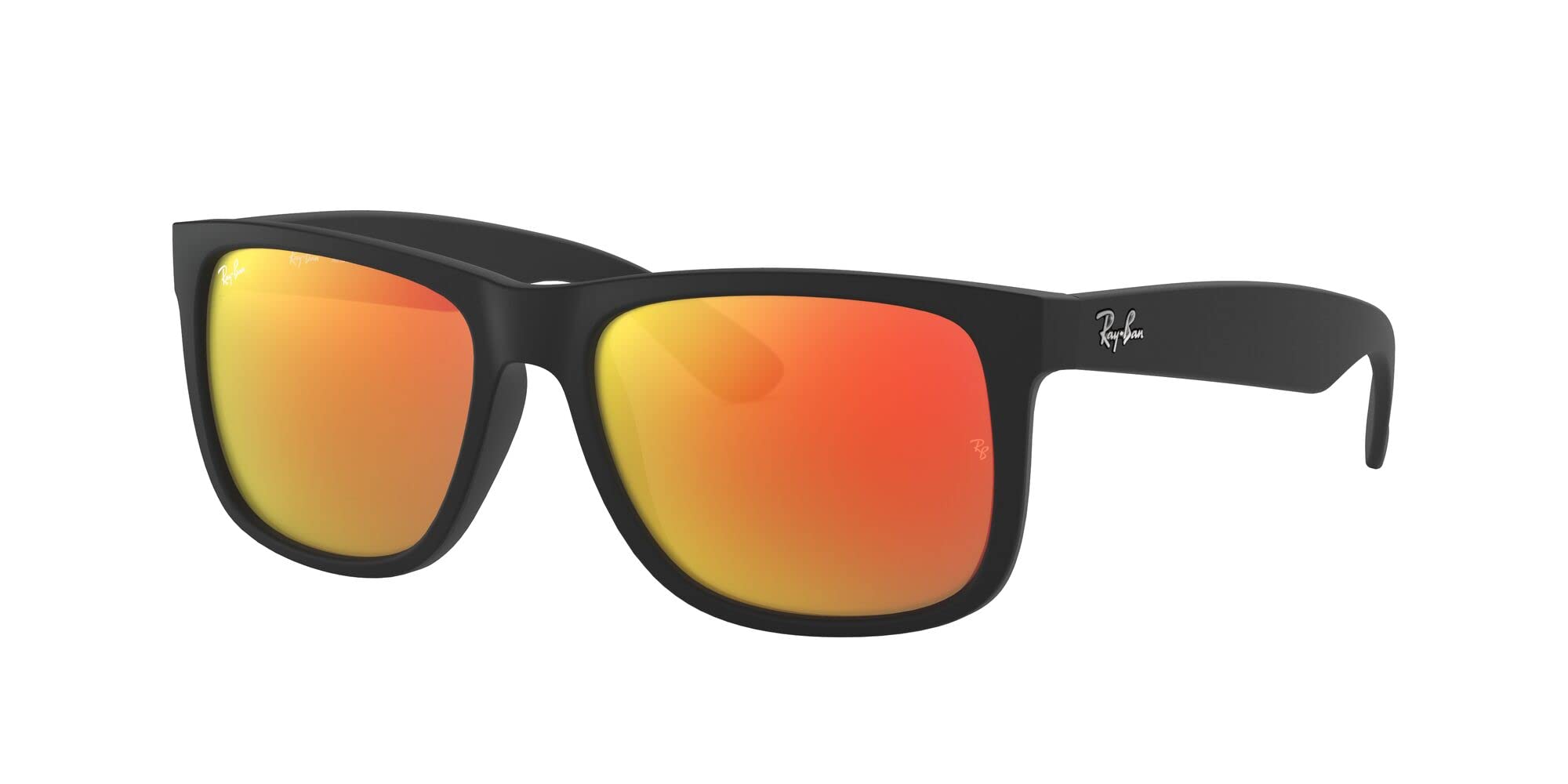 Ray-Ban RB4165 Justin Rectangular Sunglasses, Rubber Black/Brown Mirrored Orange, 55 mm