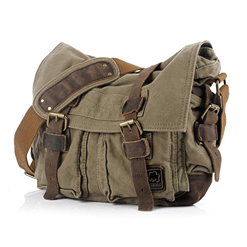 JONON Vintage Military Men Canvas Messenger Bag for 13.3-17" Laptop (Size 13.3", Green)