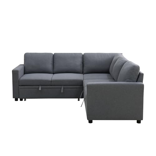 FUOROLA 4-in-1 Convertible Sofa Couch with Pull Out Bed and Storage Sectional Sleeper Sofa with Reversible Chaise for Living Room, Apartment, Bedroom, Office,Movie Room, Guestroom, Dormitory