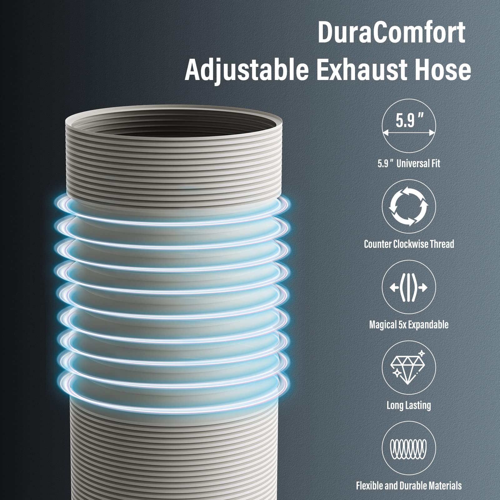 DuraComfort Air Conditioner Hose, 5.9 Inch (6β) Diameter Portable AC Hose, Anti-Clockwise Thread Up to 80 Inch Length, Room Air Conditioner Replace Vent Exhaust Hose