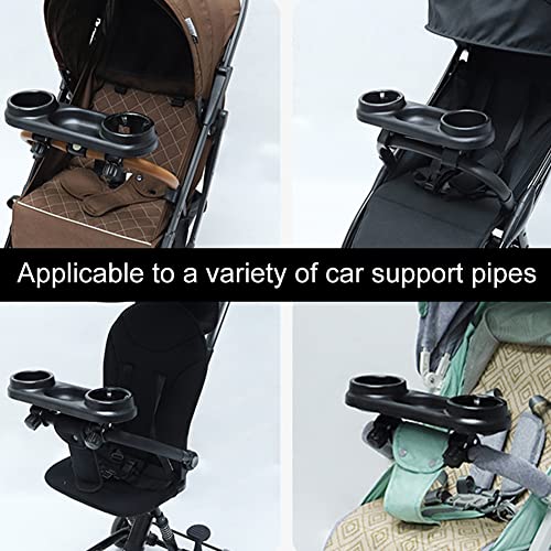 Stroller Snack Tray, 3 in 1 Stroller Cup Holder Clip On Removable Universal Stroller Snack Catcher and Drinks Holder Non Slip (Black)
