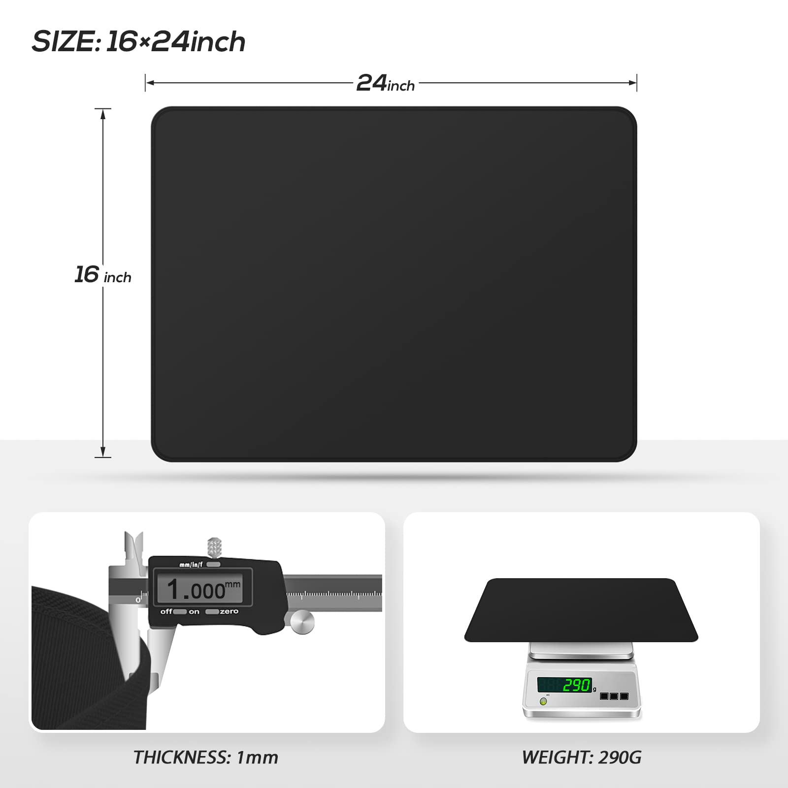 FLASLD Heat Resistant Mat for Air Fryer Site on, Fireproof Silicone Mats for Kitchen Counter, Countertop Protector, No-slip and Waterproof (16"X24", Black)