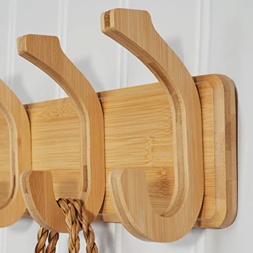Honsky Wall Mounted Coat Rack, 17” Wall Coat Rack with 4 Hooks,Bamboo Coat Hook Wall Mounted,Large Coat Hanger Wall Mounted for Hanging Coat,Clothes,Jacket,Natural