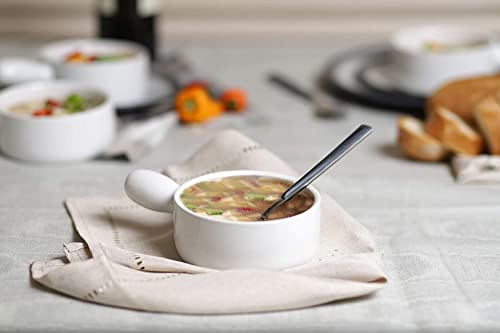 GOURMEX French Onion Soup Bowls with Handles | Stackable Ceramic Bowl Set | Ideal Cereal, Salad or Soup Mug | Microwave, Oven and Dishwasher Safe | Set of 4 (15 OZ)