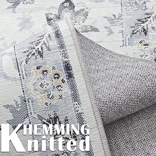 jinchan Area Rug 5x7 Washable Rug Kitchen Light Grey Floral Print Rug Farmhouse Indoor Accent Rug Boho Floor Cover Foldable Thin Rug Non Slip Soft Bath Mat for Bedroom Living Room Dining Room