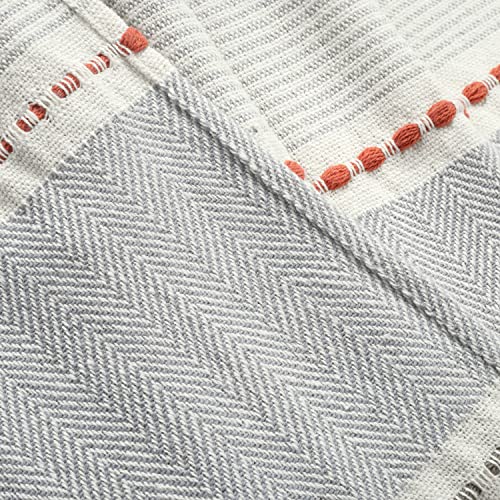 Lush Decor Herringbone Stripe Yarn Dyed Cotton Woven Tassel Throw Blanket, 60" x 50", Yellow & Gray