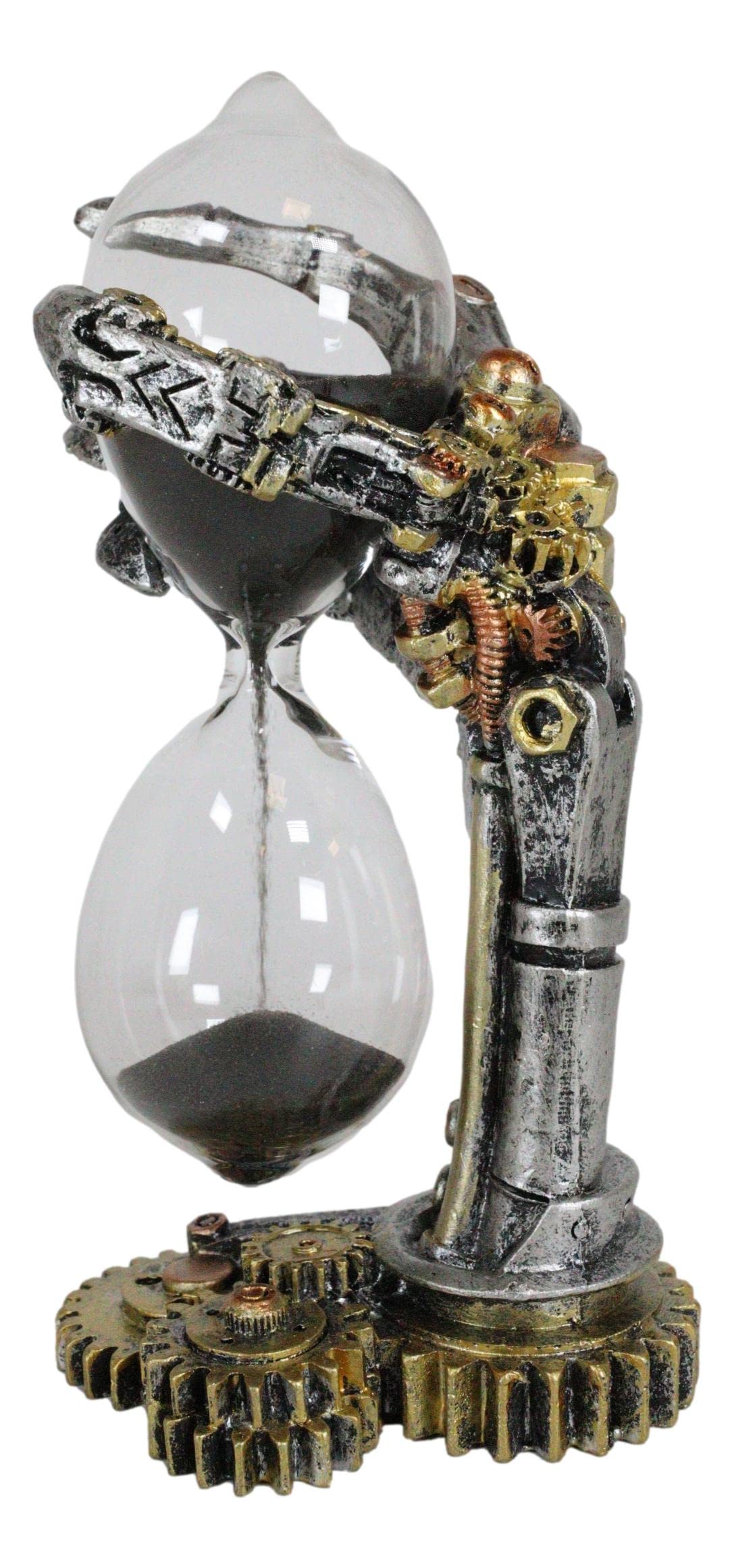 Ebros Gift Chronos Eternity Time Warp Machine Steampunk Robotic Cyborg Hand Gearwork Clockwork Sand Timer with Black Sands Figurine Victorian Industrial Sci Fi Sandtimer Accent Decor