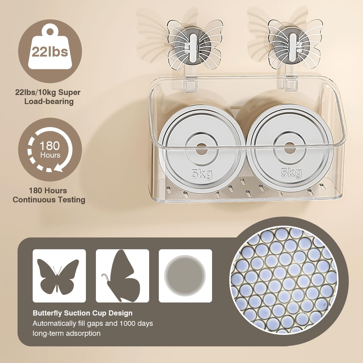Eirunyx Clear Shower Caddy Suction Cup,No-Drill Clear Wall Caddy,Bathroom Shower Shelves Removable Shower Basket Strong Suction Shower Organizer Shower Rack