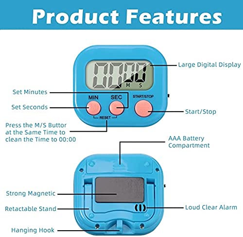 Digital Kitchen Timer for Cooking, Big Digits Loud Alarm Strong Magnetic Backing, Multi-Function Electronic Timer, Classroom Timers for Teachers Kids (White)