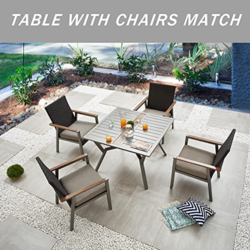 LOKATSE HOME Patio Dining Metal Square Table Outdoor Furniture with 2.1" Umbrella Hole, Steel Legs, Grey