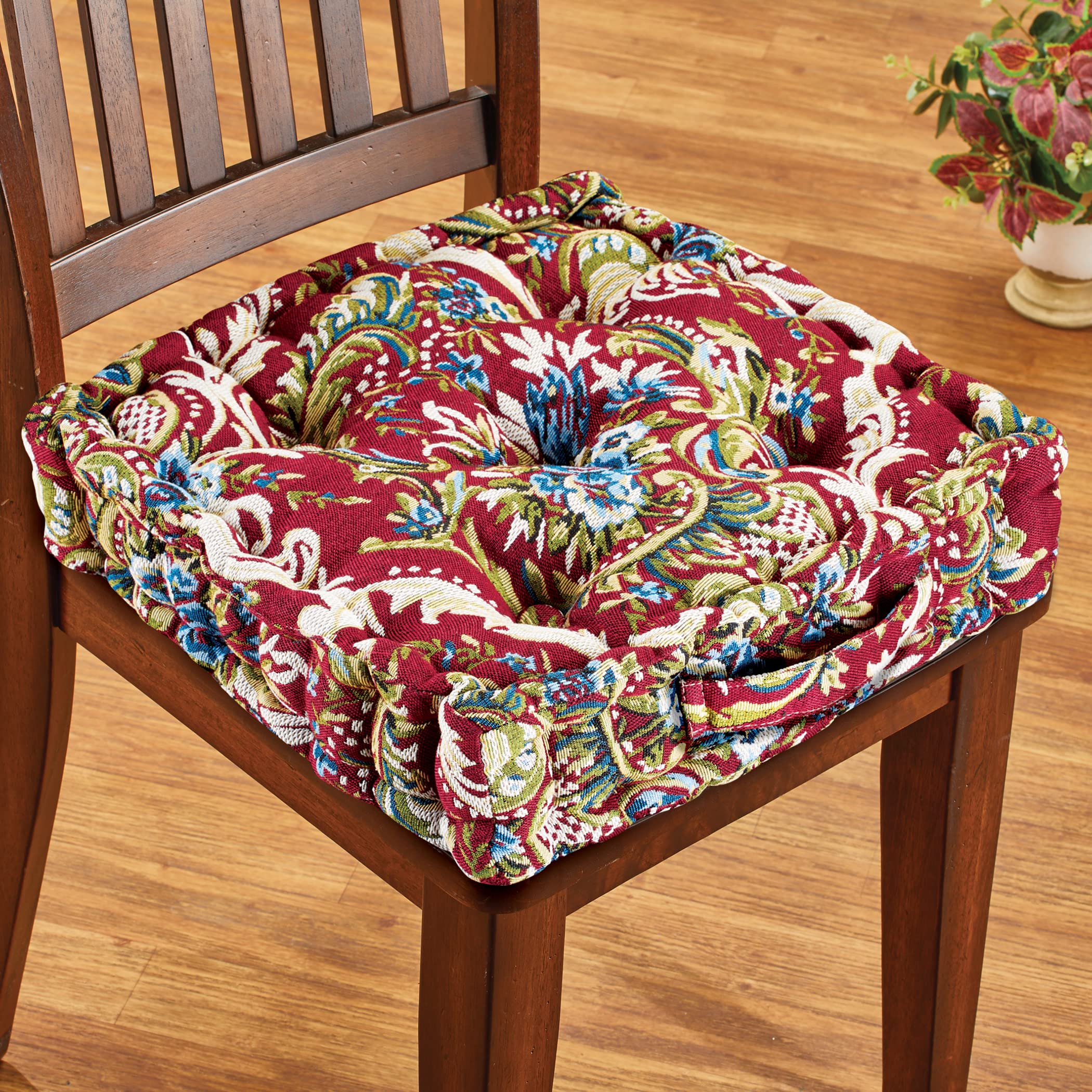Collections Etc Thick Padded Tapestry Booster Tufted Chair Cushion Burgundy Chair PAD