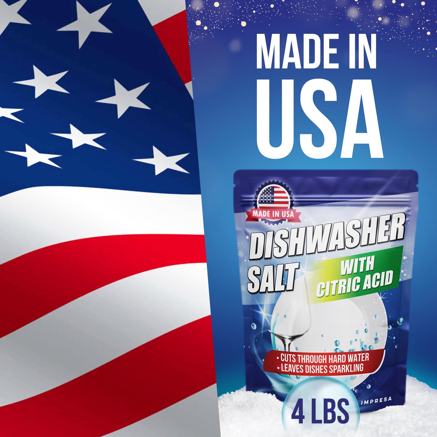 Impresa Dishwasher Salt Water Softener - 5 lbs - Protects From Hard Water Residue and Limescale - Compatible with Bosche, Miele, Thermador, Whirlpool, and More - 100% Pure Coarse Grain Salt