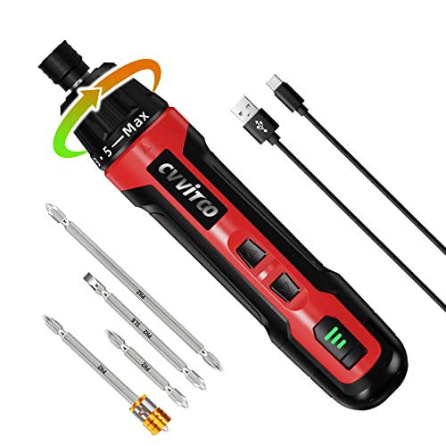 CVVITOO 3.6V Cordless Electric Screwdriver: 6N.m Torque Adjustable Rechargeable Mini Cordless Screw Driver with USB Type C Cable