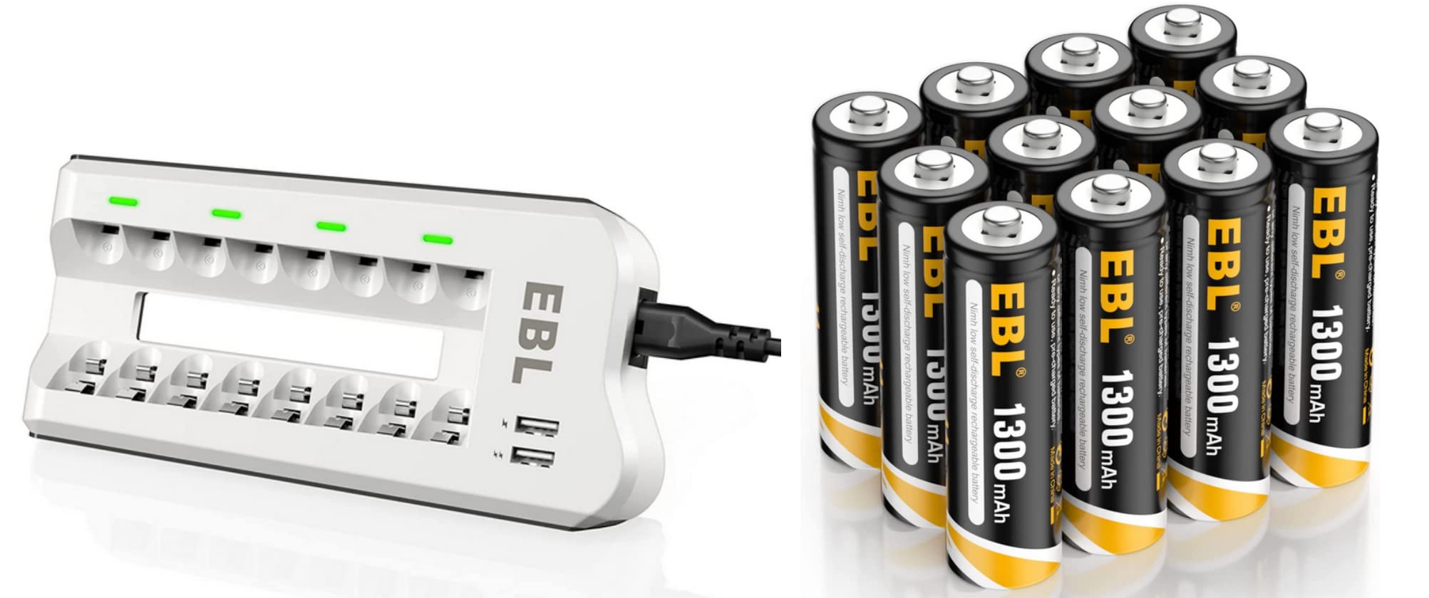 EBL 8Bay Battery Charger with AA Rechargeable Batteries 1.2V 1300mAh NIMH AA Battery and Battery Charger for Solar Lights