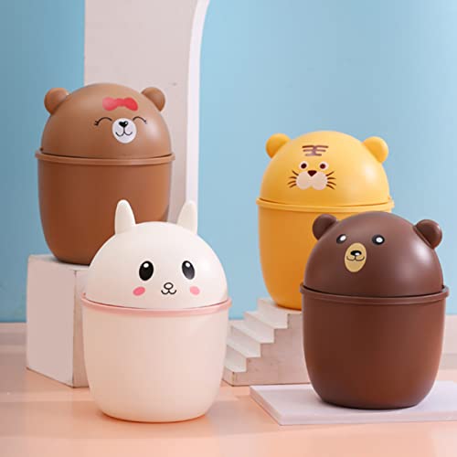 Housoutil Car Trash Bin Mini Trash Can with Lid Rabbit Shaped Desk Mini Garbage Container Cute Desktop Basket Can Closable Trash Bin for Office Bedroom Plastic Containers