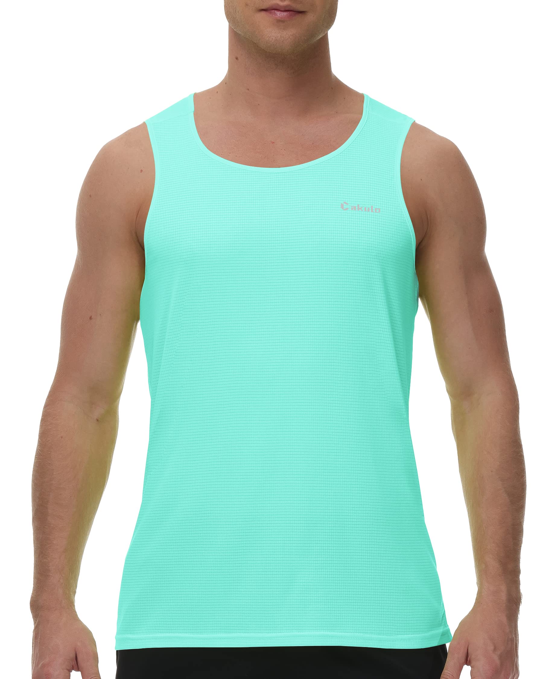 Cakulo Mens Running Tank Top Swim Shirts Workout Dri Fit Muscle Gym Summer Beach Athletic Sleeveless Tops Neon Turquoise L