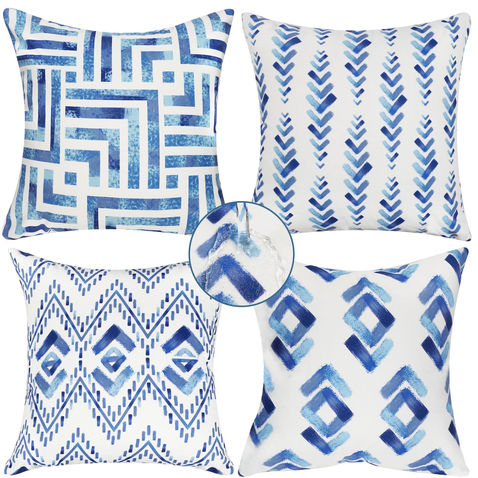 famibay Outdoor Pillows for Patio Furniture Decorative Outdoor Pillow Covers 18x18 Waterproof Blue Watercolor Outdoor Throw Pillows Set of 4, Covers Only